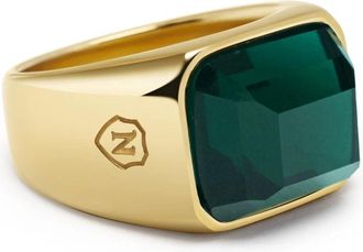 Nialaya Homme, Accessoires, Jaune, Taille: 62 MM Bague Chevali&egrave;re Zircon Vert