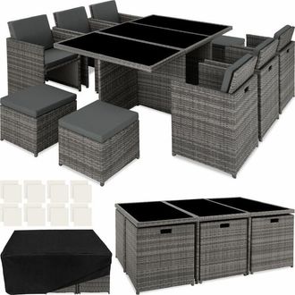 TecTake Salon de jardin avec cadre en aluminium et plateaux en verre de s&eacute;curit&eacute; 2 sets de housses, pliable, housse de protection incluse
