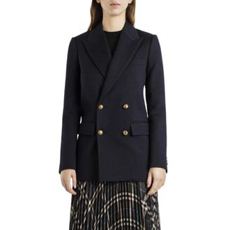 Burberry Femme, Vestes, Bleu, Taille: 32 FR Navy Blue Wool Blazer Jacket