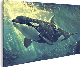 Islandburner Bild auf Leinwand Orca im leuchtenden Unterwasserwald f&uuml;r Wohnzimmer Naturfreunde Wellness-Spa Bilder Wandbilder Poster