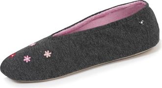 Isotoner Chaussons pantoufles Ballerines femme ultra confortables, semelle en cuir, détail grand noeud, 35/36 EU, gris chiné