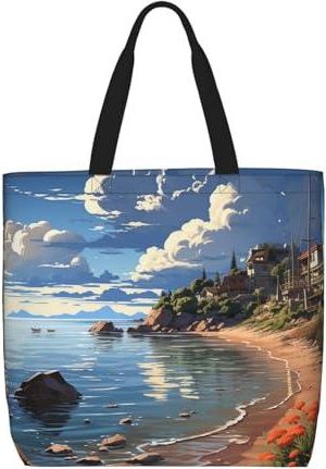 Generic Sc&egrave;ne De Bord De Mer Sac Courses R&eacute;utilisable Sacs Pliable Sac Fourre Tout Pour Plage Voyage Universit&eacute;