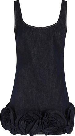 Self Portrait Femme, Robes, Bleu, Taille: 36 FR Denim 3D Flower Mini Dress