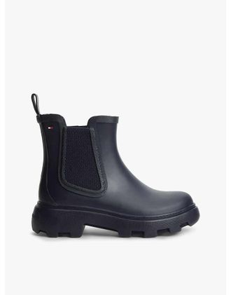 Tommy Hilfiger Bottines de pluie en caoutchouc &agrave; crampons et logo drapeau - Bleu fonc&eacute;