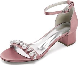 Generic Chaussures De Mari&eacute;e Femme Chunky Heels Sandale Satin Mariage Bout Ouvert Talons Bas Et&eacute; Talon Soir&eacute;e Chaussures4.5Cm,Nude Pink,39 EU