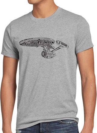 style3 Spaceship T-Shirt Herren Trek Trekkie Star, Gr&ouml;&szlig;e:4XL, Farbe:Grau meliert