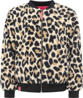 Zwillingsherz Teddy-Bomberjacke im Leo-Muster - Damen &Uuml;bergangsjacke - Kurze stylische Jacke f&uuml;r Fr&uuml;hling & Herbst - Kuschelige Outdoorjacke mit Rei&szlig;verschluss - Tr