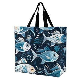 Generic Imprim&eacute; De Poisson De Dessin Anim&eacute; Sac Courses L&eacute;ger Tote Bag Grand Sac Fourre Tout Pour Travail Shopping Gym