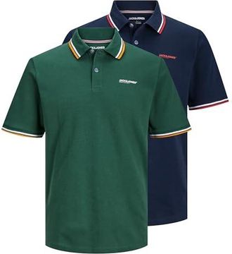 Jack & Jones Lot de 2 polos classiques pour homme, à manches courtes, avec col, respirants et faciles dentretien, pour le bureau, les loisirs et lété, Blazer bleu 