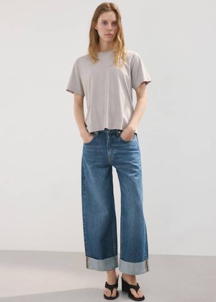Mango Jean large &agrave; revers bleu moyen - Femme - 32 - MANGO