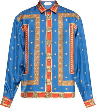 Versace Homme, Chemises, Bleu, Taille: 2XL Chemise Regular en Twill de Soie Imprim&eacute;e