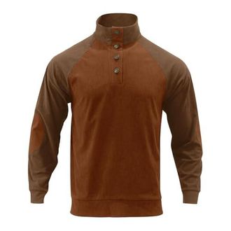 Generic Pull Homme Sans Capuche Pull Tricot&eacute; 1/4 Bouton Sweatshirt Manches Longues Tops Sport Sweater D&eacute;contract&eacute; Col Montant Coude Patchs Pull Transition Pul