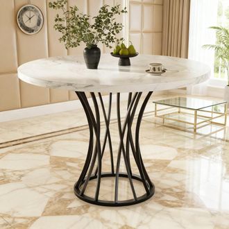 Generic Runder Esstisch 80×80×76 cm | Marmorierte MDF-Platte & goldene Beine | Leichter Luxustisch für 4-6 Personen | Für Esszimmer & Wohnzimmer (Black + MDF+