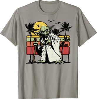 Star Wars Yoda Retro Striped Vintage Sunset Beach T-Shirt T-Shirt