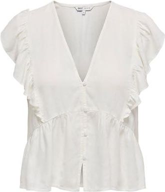 Only Chemisier pour Femme avec col en V, Manches Courtes, boutonnière, détail péplum, Cloud Dancer, M