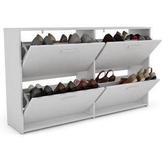 Costway Costway - Meuble &agrave; Chaussures Entr&eacute;e, Meuble &agrave; Chaussures en Bois avec 4 Portes Rabattables et 4 Compartiments &agrave; 2 Niveaux, Design &Eacute;troit, 134 x 29 x