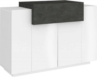 Dmora Modernes Schuhregal, Made in Italy, mit 2 T&uuml;ren und 1 Klappt&uuml;r, Eingangsschuhregal, Mehrzweckm&ouml;bel, 120x45h86 cm, Farbe Wei&szlig; gl&auml;nzend und Aschgrau