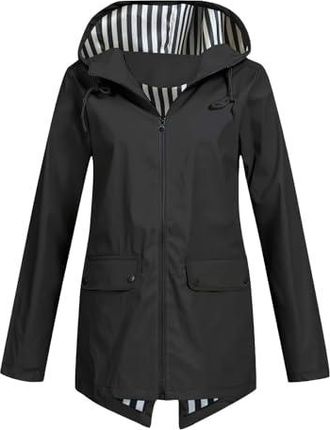 Generic Veste de pluie l&eacute;g&egrave;re pour femme avec capuche, grande taille, coupe-vent, fermeture &eacute;clair, poches, Noir, XXL