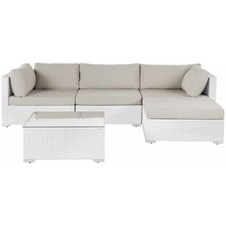 Beliani Lounge Set Wei&szlig; Polyrattan und Aluminium 4-Sitzer Linkssseitig Minimalistisch Modern Gartenausstattung Terrasse Outdoor