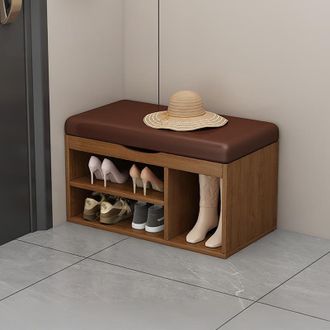 Generic Offene Schuhaufbewahrungsbank 120 cm, Gepolsterte 3-lagige Ottomanenbank Mit Stiefelaufbewahrung for Eingangsbereich Und Wohnzimmer(Coffee a,2 Layers 