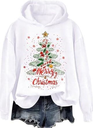 Generic Sweat à capuche de Noël 2025 pour femme - Imprimé dHalloween décontracté - Pour les loisirs - Pour les fêtes dentraînement, les cadeaux de Noël, blanc