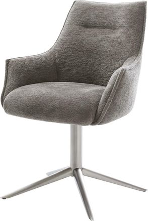 DELIFE Esszimmerstuhl Alja-Flex mit Armlehnen Fu&szlig;kreuz Edelstahl Boucl&eacute; Soft Schlamm 360&deg; drehbar Wippfunktion Taschenfederkern