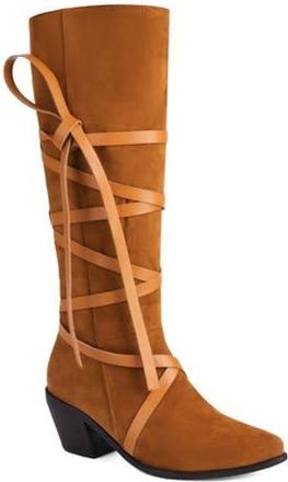 Generic Bottes d&eacute;contract&eacute;es western cowgril pour femme - Bout pointu - Talon &eacute;pais - Lacets - Chaussures dhiver, jaune, 39.5 EU