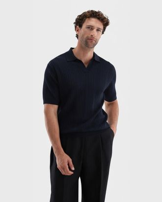 van Laack V-Neck Poloshirt mit Streifen-Struktur aus Air Cotton