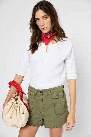 Gerard Darel Mini-short &agrave; franges - FAREL - Vert Kaki