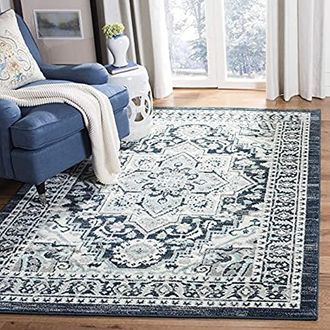 Safavieh Traditionell Teppich für Wohnzimmer, Esszimmer, Schlafzimmer - Madison Collection, Kurzer Flor, Türkis und Marineblau, 160 X 231 cm