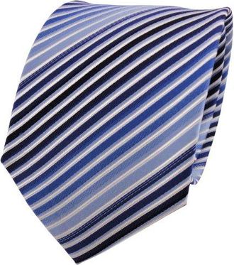 TigerTie cravate en soie bleu claire bleu foncé blanc rayé - cravate en soie