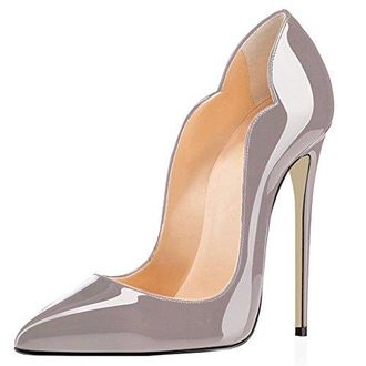 elashe Escarpins Femmes, Bout Pointu Stiletto Pumps, 12cm Talon Aiguille À Enfiler GrisEU38