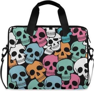 Alaza Sac pour ordinateur portable de 40,6 &agrave; 15,6 pouces, sacoche pour ordinateur portable pour femme, homme, &eacute;tudiant, travail, voyage, bandouli&egrave;re, Skull 