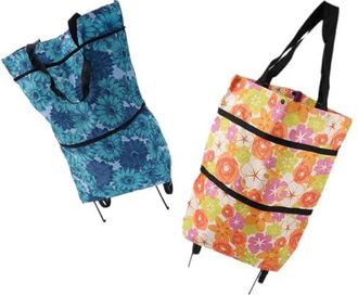 NUOBESTY Lot de 2 Paquet &agrave; Provisions Pliables &agrave; Roulettes Grand Chariot &agrave; Roulettes en Tissu Oxford R&eacute;sistant L&eacute;ger et Portable pour Courses Voyages et Pique-