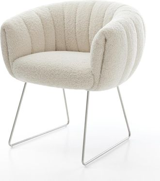 DELIFE Esszimmerstuhl Jada-Flex Teddystoff Beige Kufengestell Edelstahl Taschenfederkern, Esszimmerst&uuml;hle