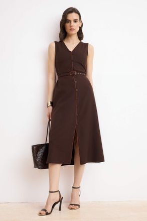 Trendyol Midikleid im Hemdblusenstil, &auml;rmellos, schlicht - Braun