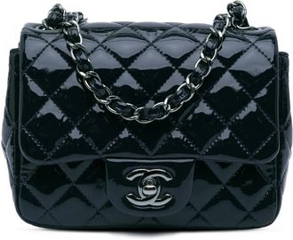 Chanel Hobo Bags - Mini Square Classic Patent Single Flap - Gr. unisize - in Blau - f&uuml;r Damen