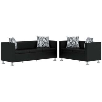 vidaXL Vidaxl - Jeu de canap&eacute; &agrave; 2 places et &agrave; 3 places Cuir synth&eacute;tique Noir