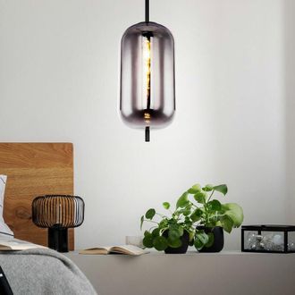 Globo Lighting Pendellampe Pendelleuchte Hängelampe Hängeleuchte Esszimmerlampe, Metall schwarz Rauchglas, 1x E27 Fassung, DxH 22x120cm