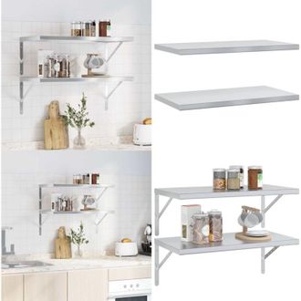 vidaXL Vidaxl - Wandregale 2 Stk. 75x40x3 cm Silbern Edelstahl - Wandregal - Edelstahlregal - Schweberegal - Deko Regal - Wohnraumorganisation - Home &