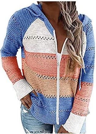 Generic Cardigan long surdimensionné à manches longues pour femme - Col en V - Décontracté - Quotidien - Confortable - Cardigan boléro avec fermeture éclair -