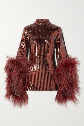 Taller Marmo Del Rio Disco Minikleid Aus T&uuml;ll Mit Pailletten Und Federn - Braun