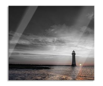 Pixxprint Leuchtturm im Sonnenuntergang Herdabdeckplatte & Spritzschutz aus Echtglas | F&uuml;r Herd-Kochfelder | 60x52 cm