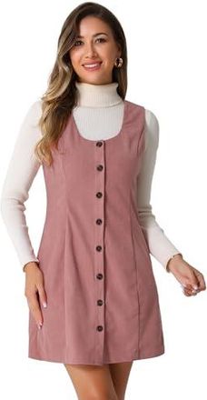 Allegra K Robe Chasuble d&eacute;contract&eacute;e en Velours c&ocirc;tel&eacute; pour Femme avec Poches &agrave; Encolure d&eacute;gag&eacute;e Rose L
