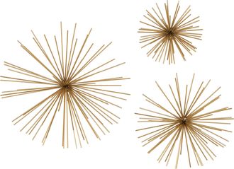 Deco 79 Metal Starburst Home Wanddekoration, 3D-Spike-Wandskulptur, Zinn, Strukturiertes Gold-Finish, 3er-Set, 6L x 6W, 3