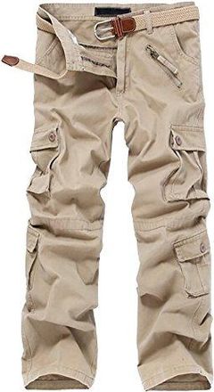Missmao Homme Cargo Pantalon Vintage en Coton Militaire Cargo Sports de Combat Casual Pantalon Multi Poches Kaki Clair 28