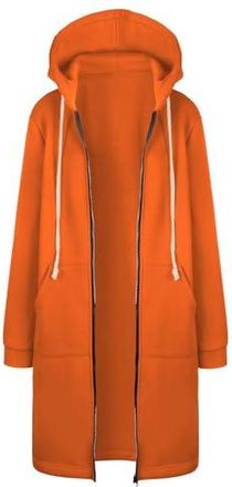 Generic Sweat &agrave; capuche surdimensionn&eacute; en polaire &agrave; fermeture &eacute;clair pour femme - Tunique longue &agrave; manches longues, Orange, 3XL