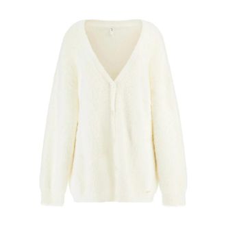 Guess Femme, Pulls, Blanc, Taille: 38 FR Cardigan Blanc &agrave; Col en V pour Femmes