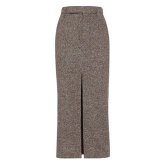 Brunello Cucinelli Femme, Jupes, Brun, Taille: 38 FR Jupe Marron Taille Haute avec Fente