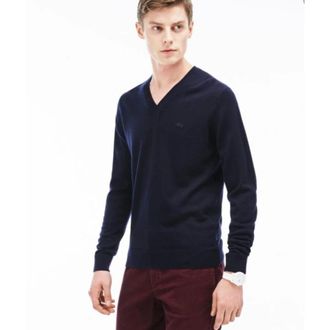 Lacoste Homme, Pulls, Bleu, Taille: XS Pull en Laine Bleu à Col en V